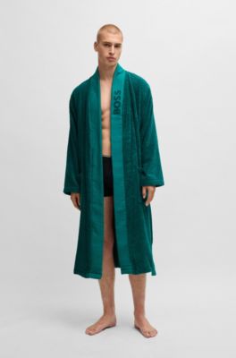 BOSS - Logo-lapel dressing gown in long-fibre cotton - Dark Green