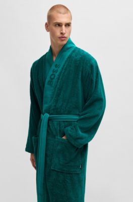 BOSS - Logo-lapel dressing gown in long-fibre cotton - Dark Green