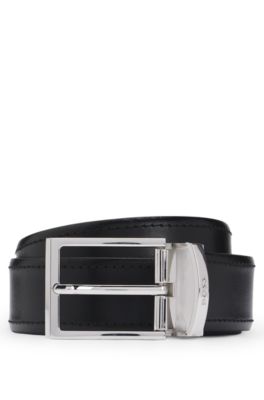 BOSS - Leather belt with branded metal keeper - Black