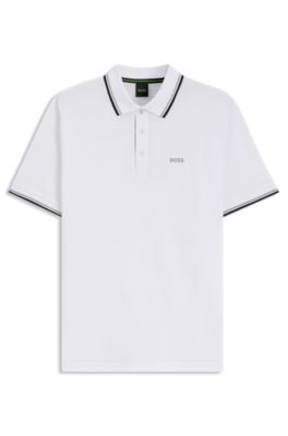 BOSS - Polo shirt in cotton-blend piqué with S.Café® - White
