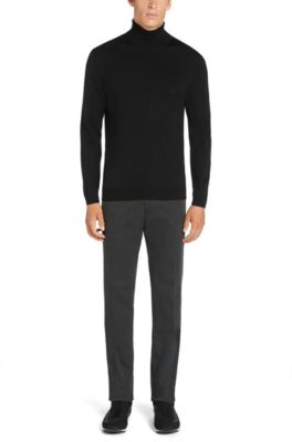 BOSS - Regular-fit rollneck sweater in extra-fine merino wool - Black
