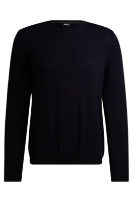 BOSS - Regular-fit sweater in extra-fine merino - Dark Blue