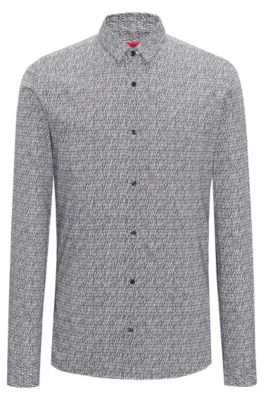 HUGO - Extra-slim-fit cotton shirt with graphic pigment print