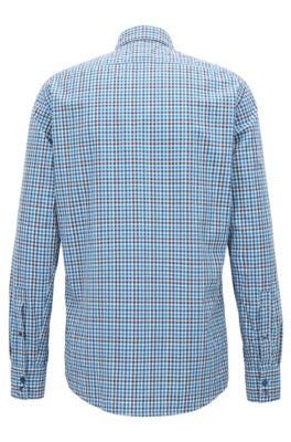 BOSS - Regular-fit shirt in cotton with Vichy check - Blue