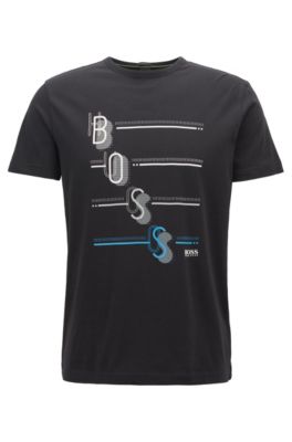 BOSS - Crew-neck T-shirt with multi-colored logo print - Black