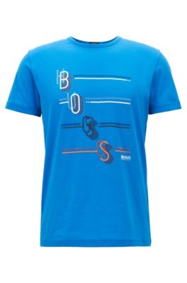 BOSS - Crew-neck T-shirt with multi-colored logo print - Blue
