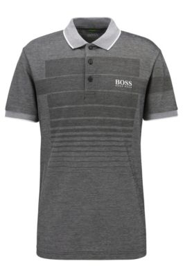 BOSS - Cotton-blend patterned polo shirt with contrast piqué collar
