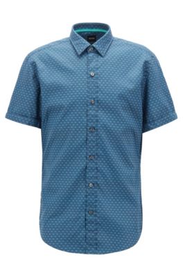 BOSS - Slim-fit shirt in printed cotton poplin