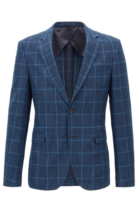 BOSS - Slim-fit blazer in check virgin-wool blend
