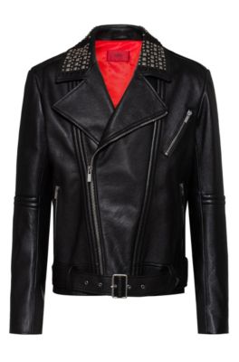 Hugo Boss Slim-fit Leather Jacket With Studded Details In Black | ModeSens