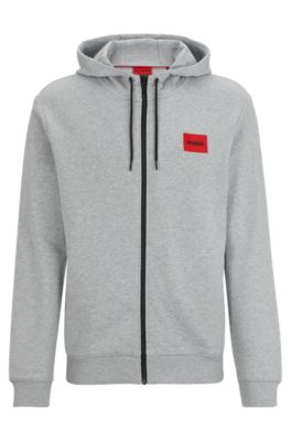 HUGO - Regular-fit hoodie in French terry with logo label - Dark Grey