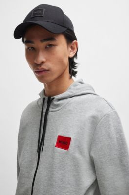 HUGO - Regular-fit hoodie in French terry with logo label - Dark Grey