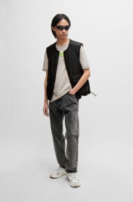 HUGO - T-shirt en jersey de coton avec étiquette logotée - Gris chiné