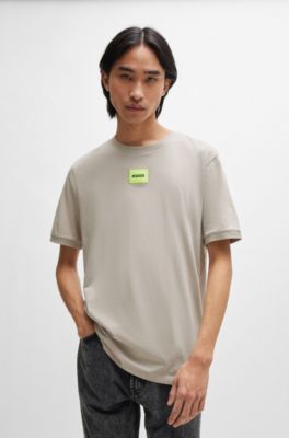 HUGO - T-shirt en jersey de coton avec étiquette logotée - Gris chiné