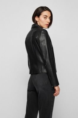 BOSS - Regular-fit biker jacket in leather - Black