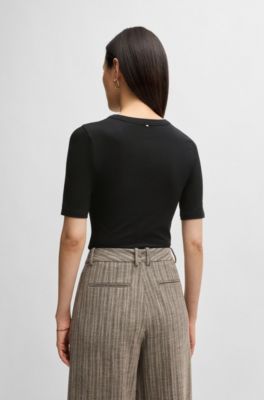 BOSS - Slim-fit T-shirt in a stretch-modal blend - Black