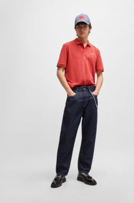 HUGO - Cotton-piqué polo shirt with logo print - Red
