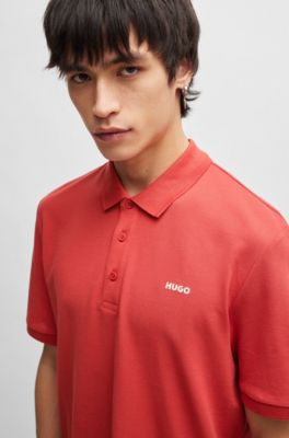 HUGO - Cotton-piqué polo shirt with logo print - Red