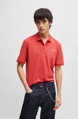HUGO - Cotton-piqué polo shirt with logo print - Red