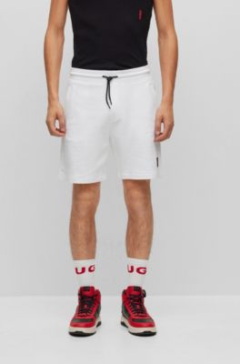 HUGO - Cotton-terry regular-fit shorts with logo label - White