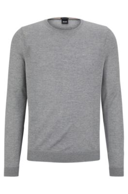 BOSS - Slim-fit sweater in merino wool with crew neckline - Silver