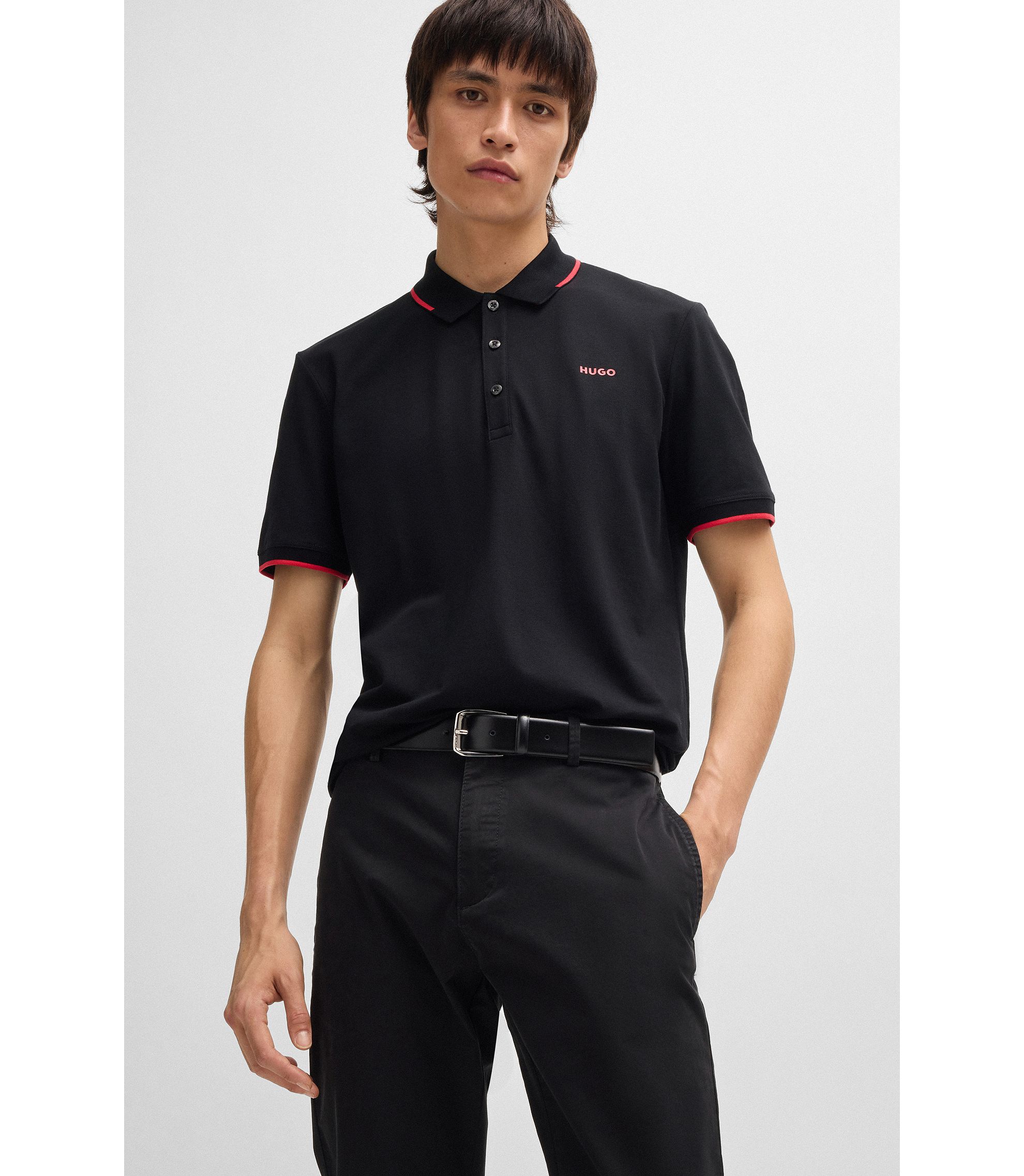 HUGO - Slim-fit chinos in stretch-cotton gabardine - Black HUGO - Slim-fit chinos in stretch-cotton gabardine - Black