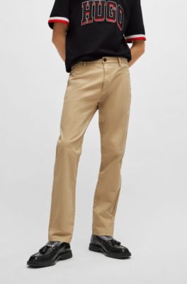 HUGO - Chinos slim fit en tejido de gabardina de algodón elástico - Beige