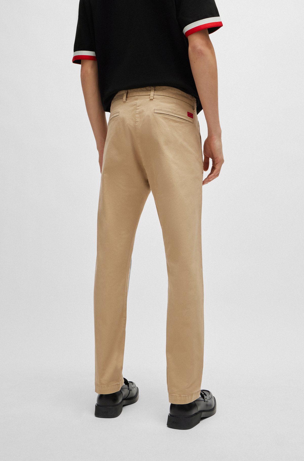 HUGO - Slim-fit chinos in stretch-cotton gabardine - Beige HUGO - Slim-fit chinos in stretch-cotton gabardine - Beige