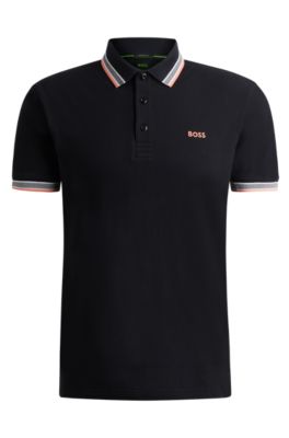 BOSS - Polo Paddy en piqué de coton avec sous-col logoté - Noir