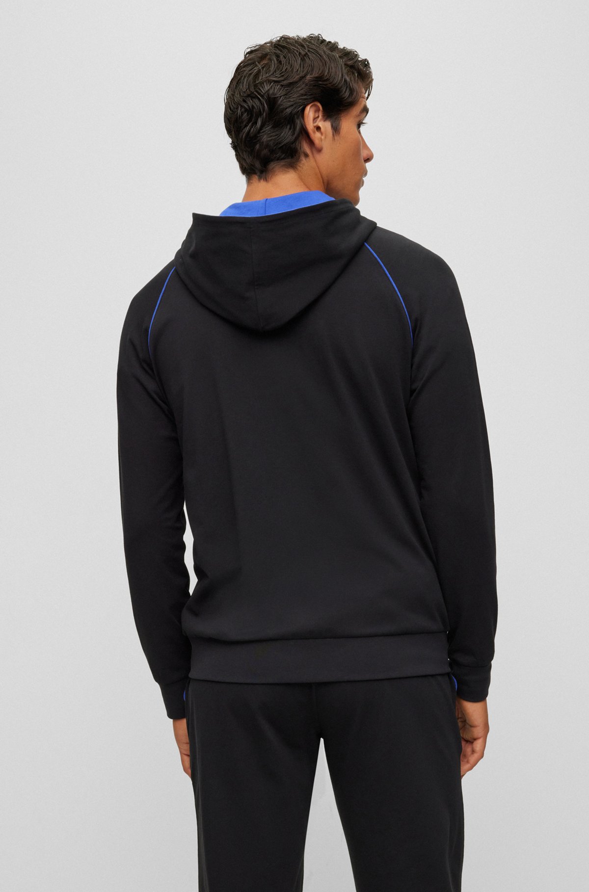 BOSS - Logo-embroidered hooded loungewear jacket in stretch BOSS - Logo-embroidered hooded loungewear jacket in stretch