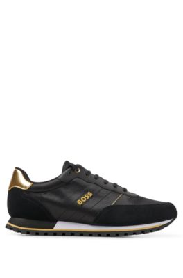 BOSS - Running-style trainers in mixed materials with raised logo - Black
