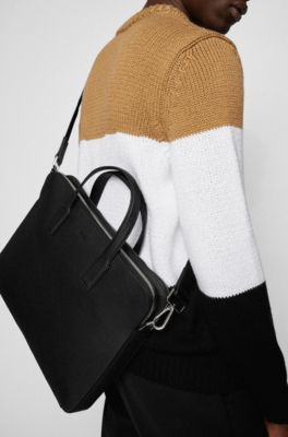 BOSS - Zipped document case in Italian leather with embossed logo