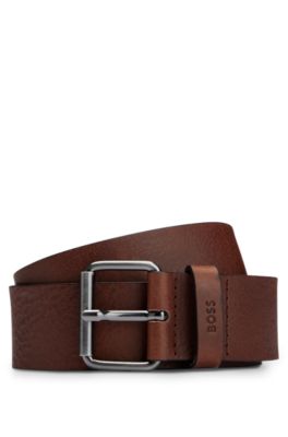 BOSS - Italian-leather belt with gunmetal-effect hardware - Dark Brown