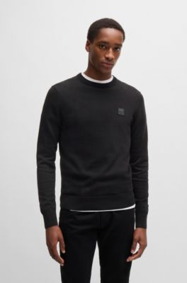 BOSS - Crew-neck sweater in cotton and cashmere with logo - Black