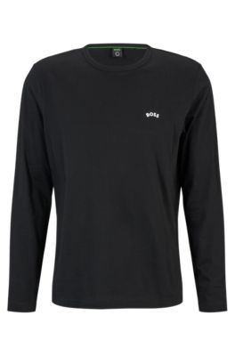 Hugo Boss Organic-cotton T-shirt With Curved Logo In Black | ModeSens