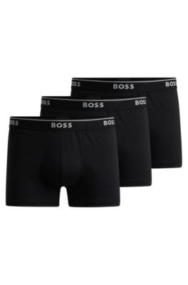 BOSS - Three-pack of cotton trunks with logo waistbands - Black
