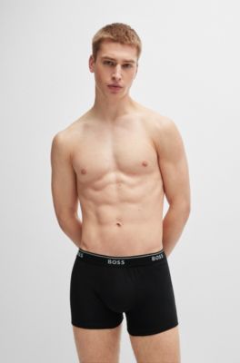 BOSS - Three-pack of cotton trunks with logo waistbands - Black
