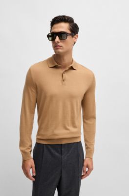 BOSS - Knitted polo sweater in virgin wool - Beige