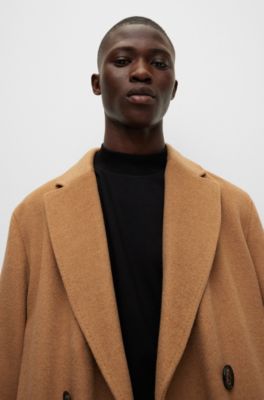 Camel double breasted wool coat online