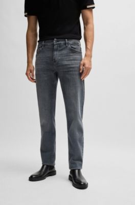 BOSS - Regular-fit jeans in gray Italian soft-touch denim