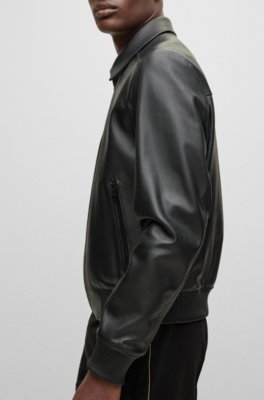 Mens Black Leather Bomber Jacket