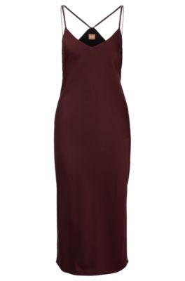 BOSS - Satin midi slip dress with chain strap detailing