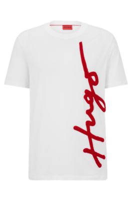 HUGO - Cotton T-shirt with oversize logo embroidery - White