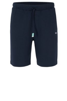 BOSS - Cotton-blend regular-fit shorts with embroidered logos - Dark Blue
