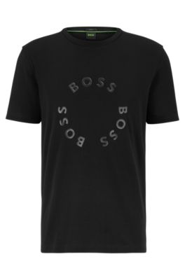 BOSS - Stretch-cotton T-shirt with circle logo prints - Black