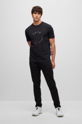 BOSS - Stretch-cotton T-shirt with circle logo prints - Black