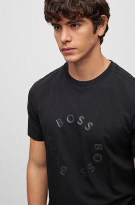 BOSS - Stretch-cotton T-shirt with circle logo prints - Black