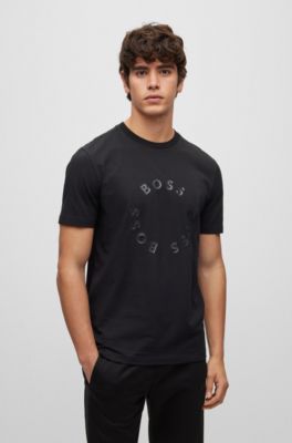 BOSS - Stretch-cotton T-shirt with circle logo prints - Black