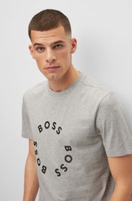 BOSS - Stretch-cotton T-shirt with circle logo prints - Light Grey