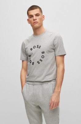 BOSS - Stretch-cotton T-shirt with circle logo prints - Light Grey
